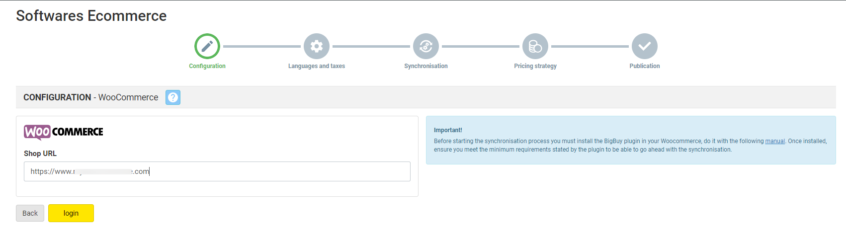 Añada la url de su tienda y haga clic en login . Introduzca las ...